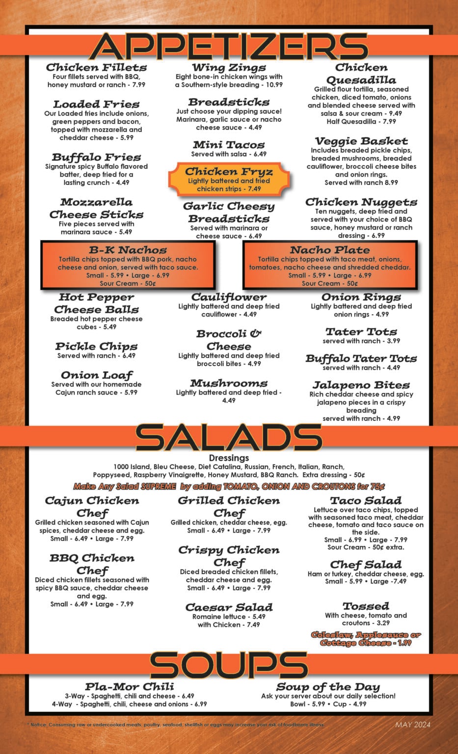 Cavalier Lounge and Drive Thru at Pla-Mor Lanes | Food Menu